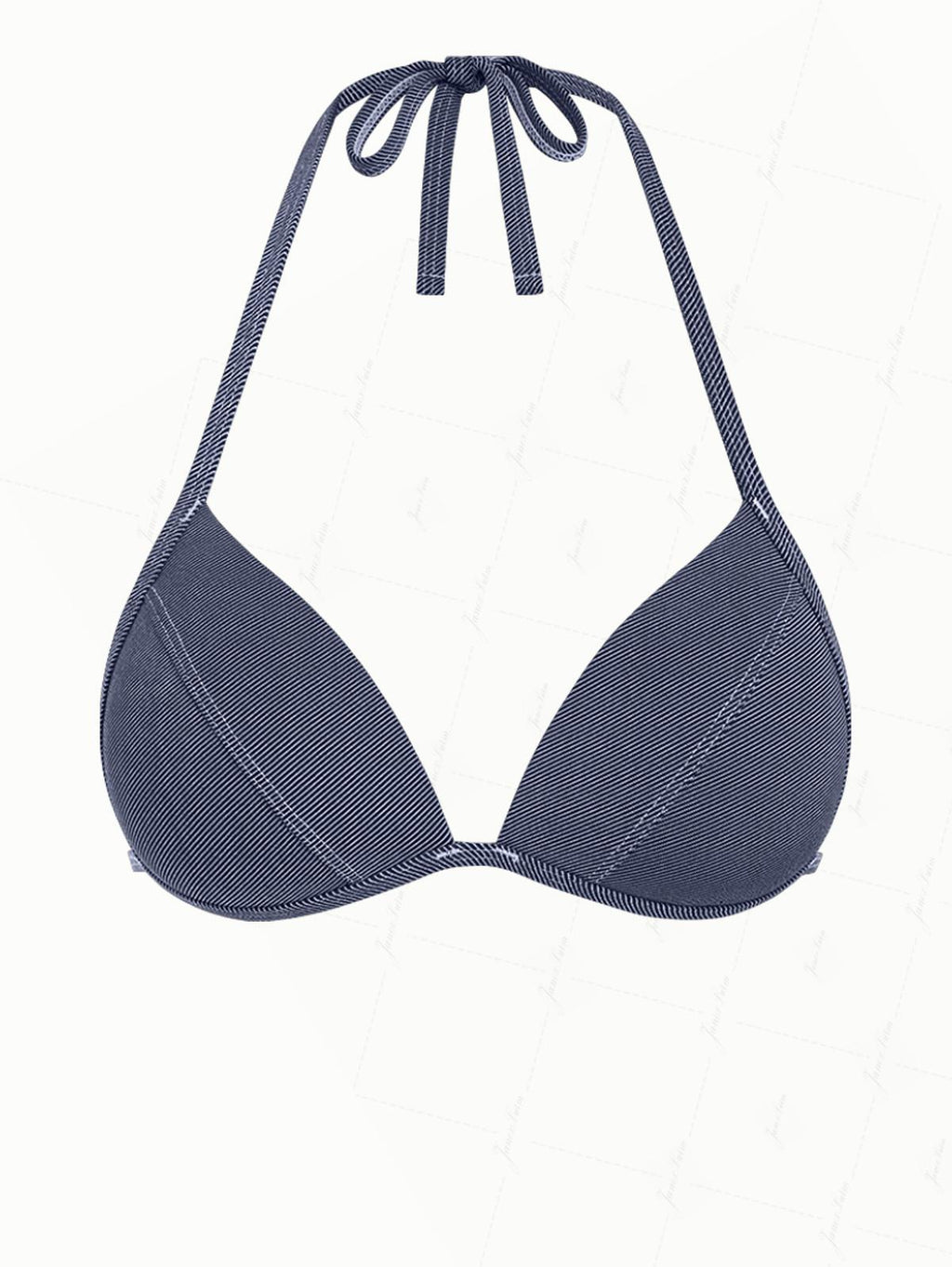 Deep Blue Denim Fabric Halter Triangle Push Up Bikini Top – Janexswim