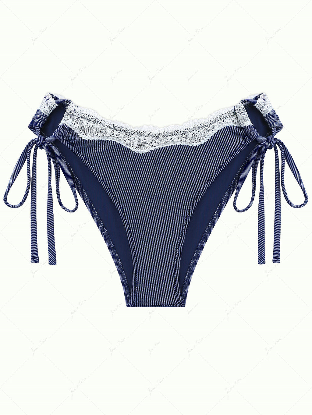 Deep Blue Denim Lace Cinched Tie Side Hipster Bikini Bottom – Janexswim