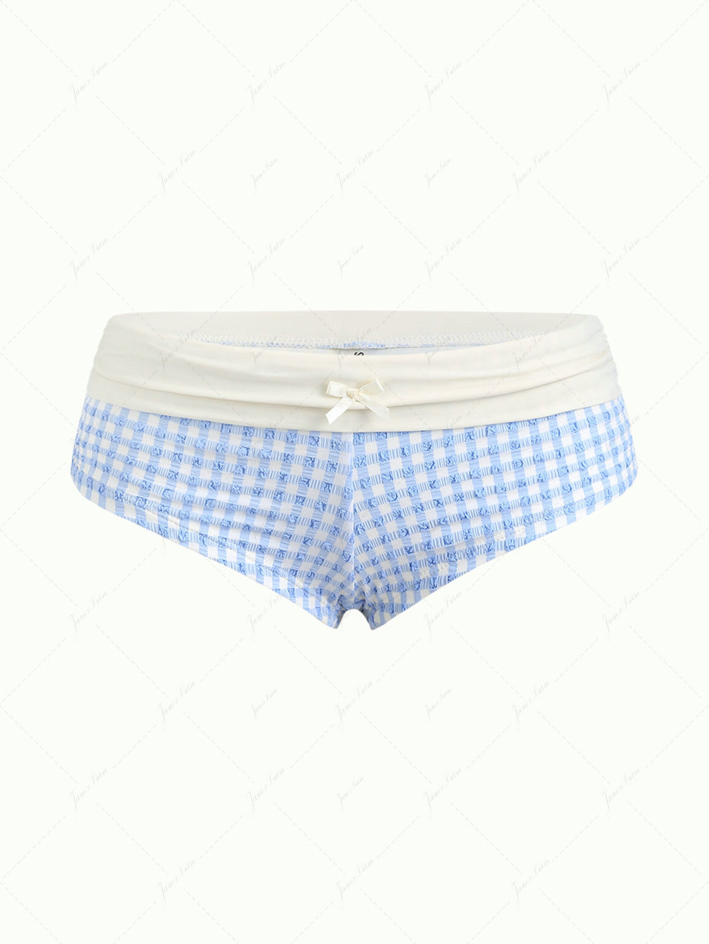 Light Blue Bubble Grid Textured Contrast Foldover Bikini Bottom Cheeky ...